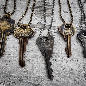 Oxidized Vintage Key Necklace • Hand Stamped Word/phrase/date/design ...