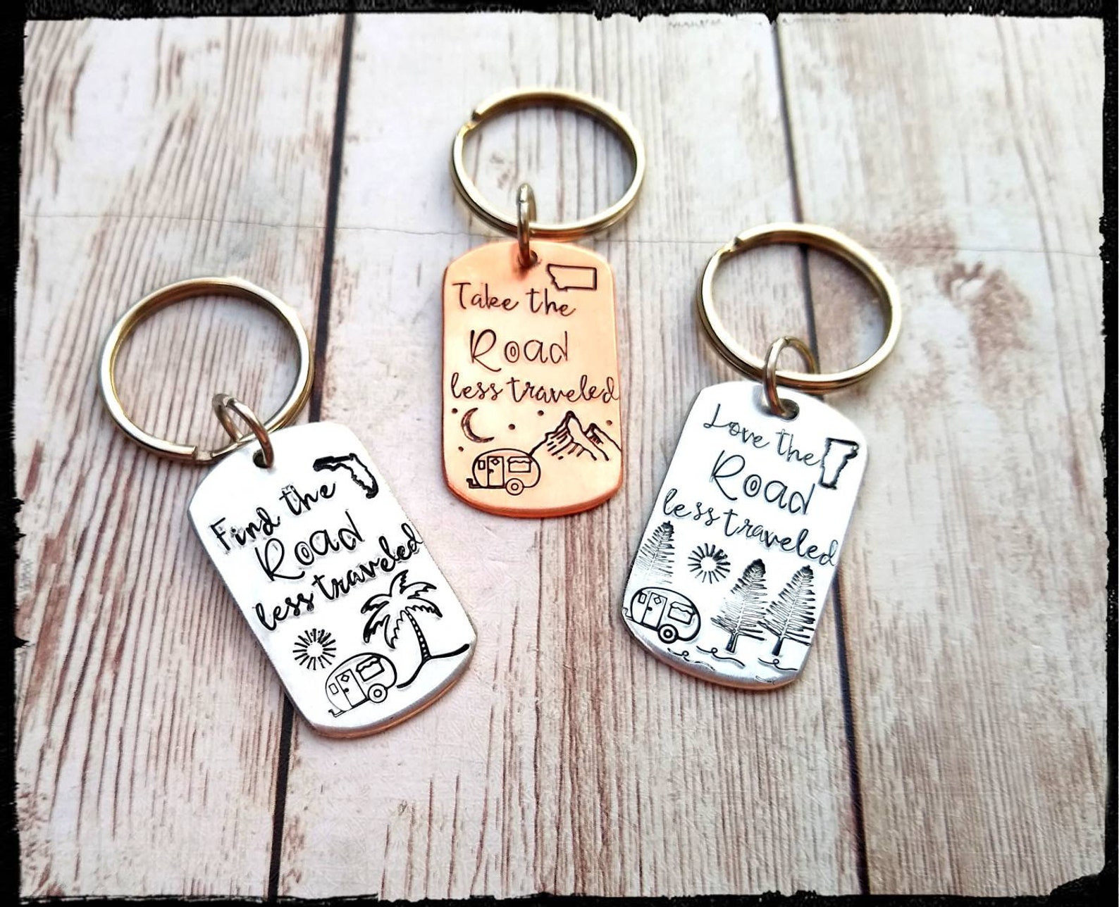 Outdoor Adventure State Keychains Hand Stamped Aluminum or - Etsy