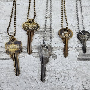 Oxidized Vintage Key Necklace • Hand Stamped Word/phrase/date/design ...