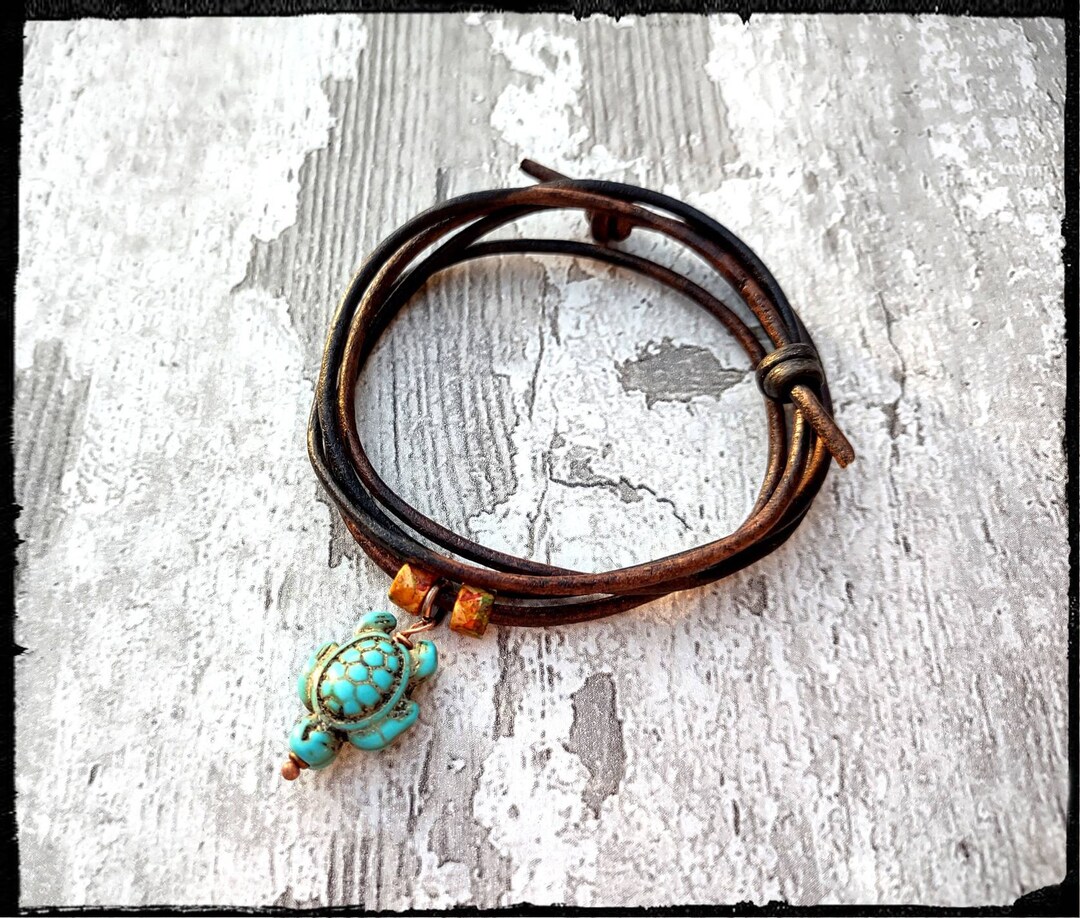 Turquoise or Bone Sea Turtle • Leather Choker/long Necklace ...