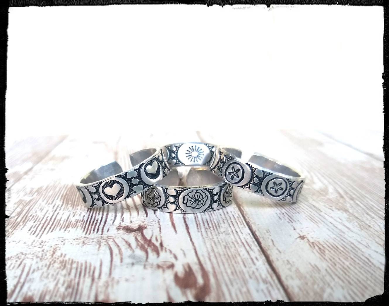 Boho Pattern Cuff Rings • Customize/personalize/hammered | Heart/sun ...