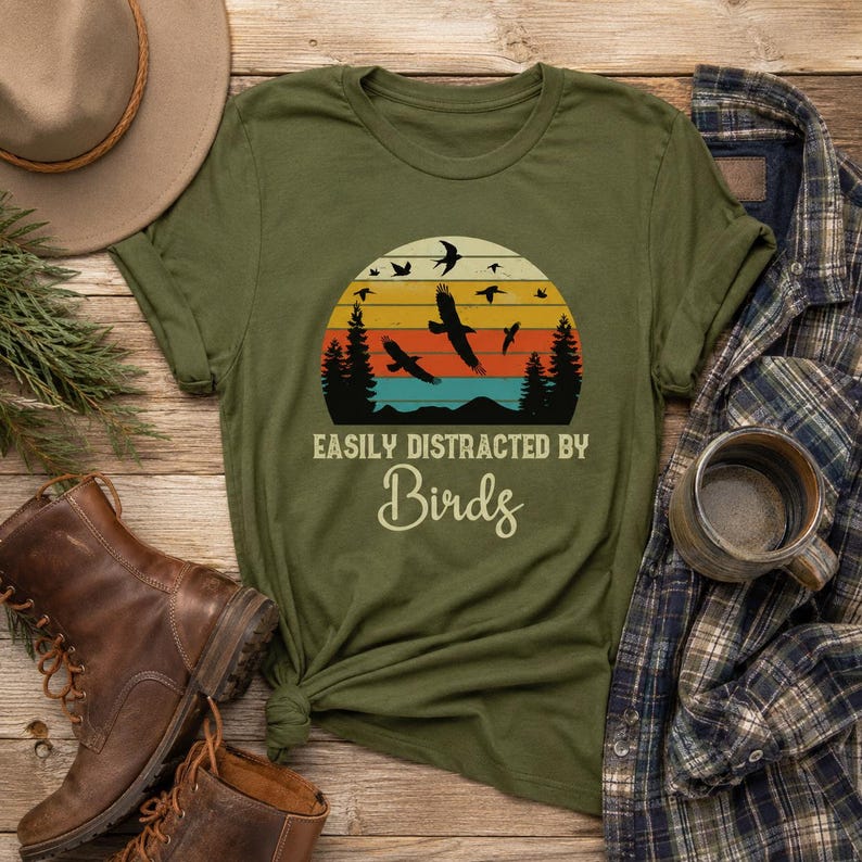 Easily Distracted by Birds T-shirt: Retro Bird Watching Tee - Etsy