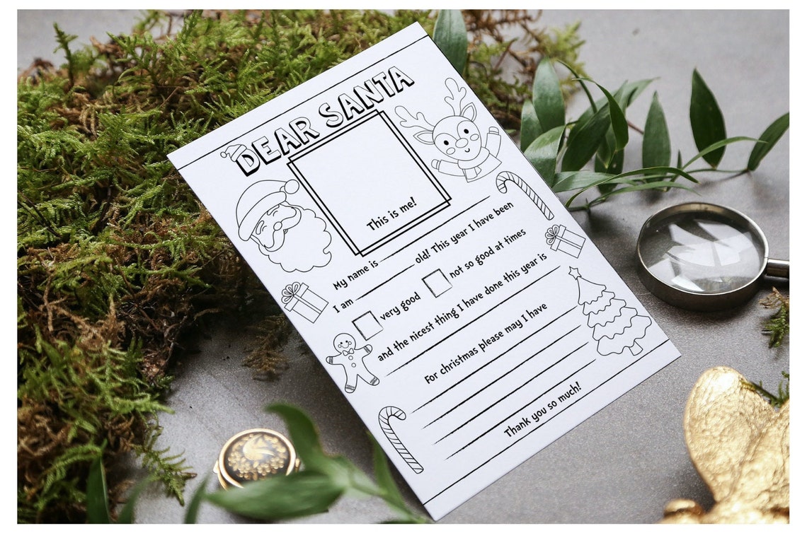 Dear Santa PRINTABLE Coloring Page Print at Home Kids Dear - Etsy