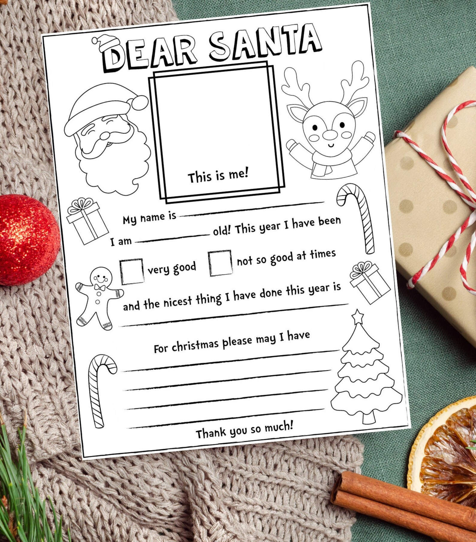 Dear Santa PRINTABLE Coloring Page Print at Home Kids Dear Santa Night ...