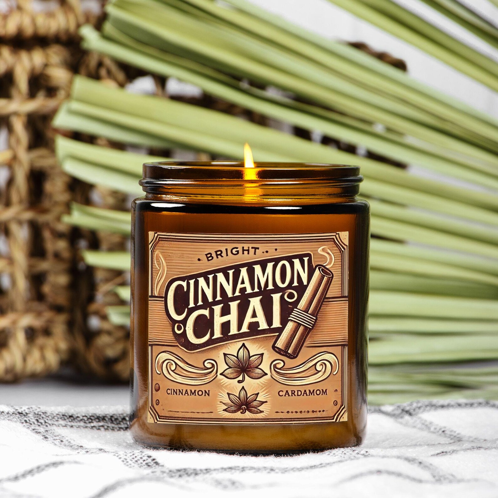 Cinnamon Chai Candle Cozy Fall Scented Candle Vintage Style Label Amber ...