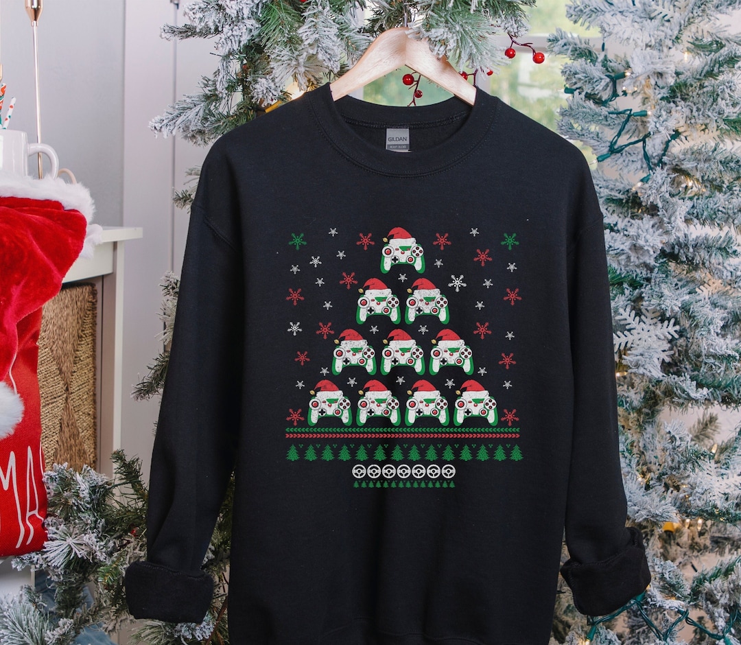 Game Controller Christmas Tree Sweatshirt Video Game Sweatshirts Funny ...