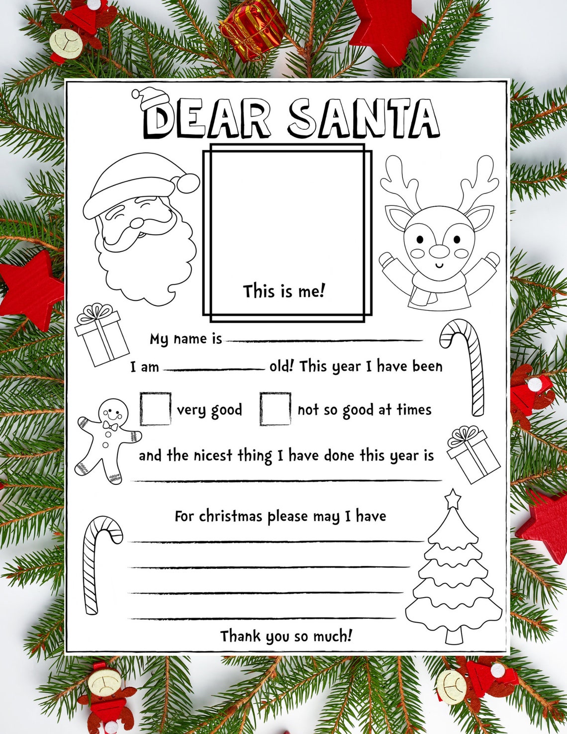 Dear Santa PRINTABLE Coloring Page Print at Home Kids Dear - Etsy