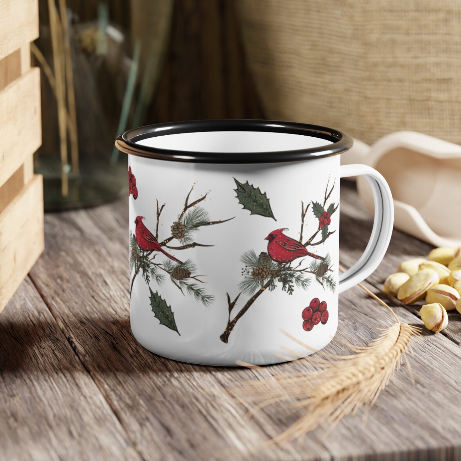 Cardinal Enamel Coffee Mug Campfire Mugs Home Decor Bird Lover Gift ...