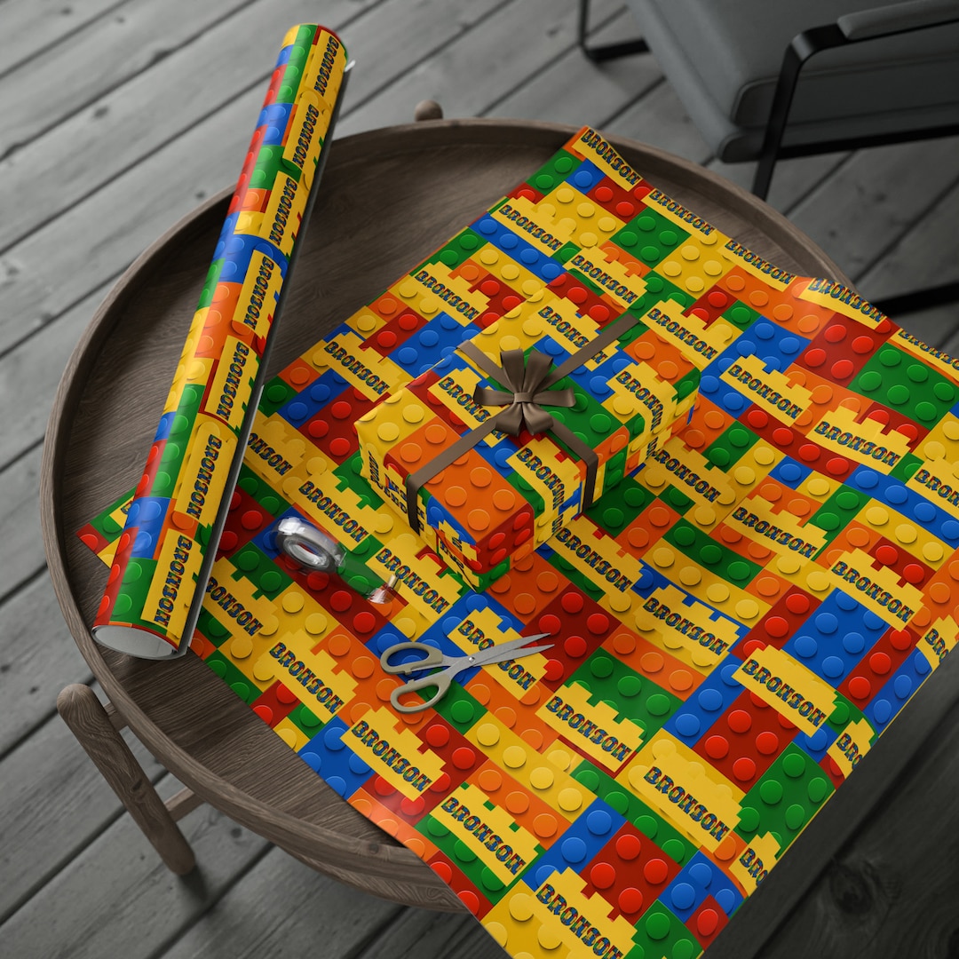 Building Block Wrapping Paper Custom Name Boys Gift Wrap Builder Blocks ...