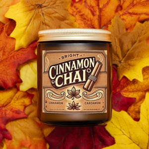 Cinnamon Chai Candle Cozy Fall Scented Candle Vintage Style Label Amber ...