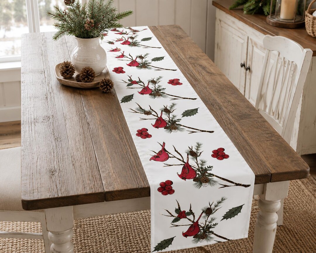 Cardinal Holiday Table Runner: Farmhouse Christmas Decor - Etsy