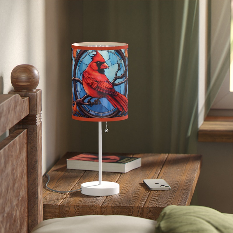 Cardinal Stained Glass Lamp - Etsy