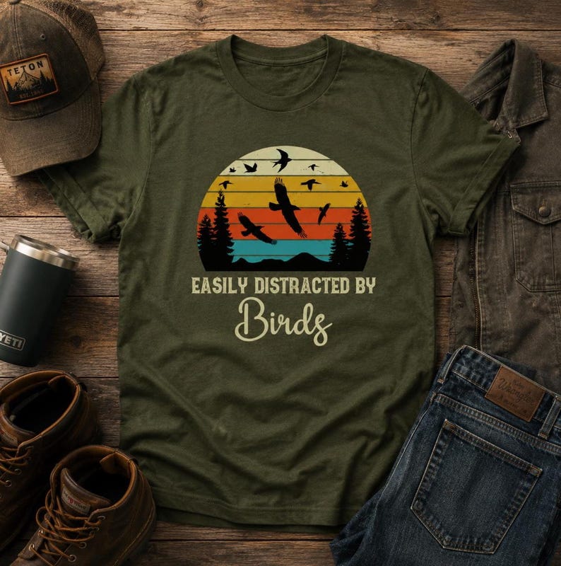 Easily Distracted by Birds T-shirt: Retro Bird Watching Tee - Etsy
