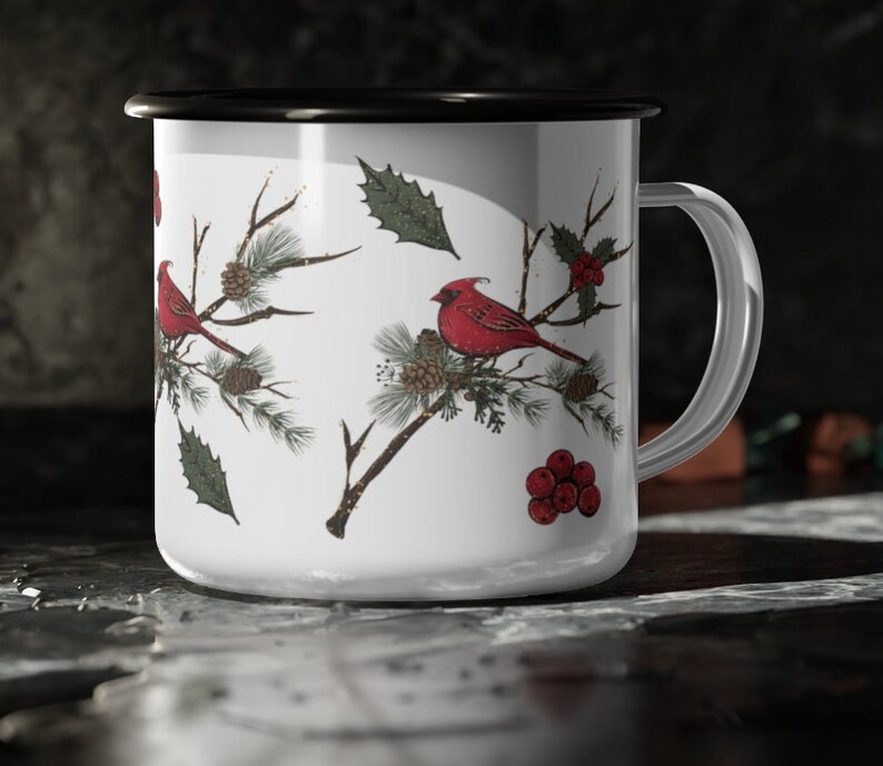 Cardinal Enamel Coffee Mug Campfire Mugs Home Decor Bird Lover Gift ...