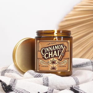 Cinnamon Chai Candle Cozy Fall Scented Candle Vintage Style Label Amber ...