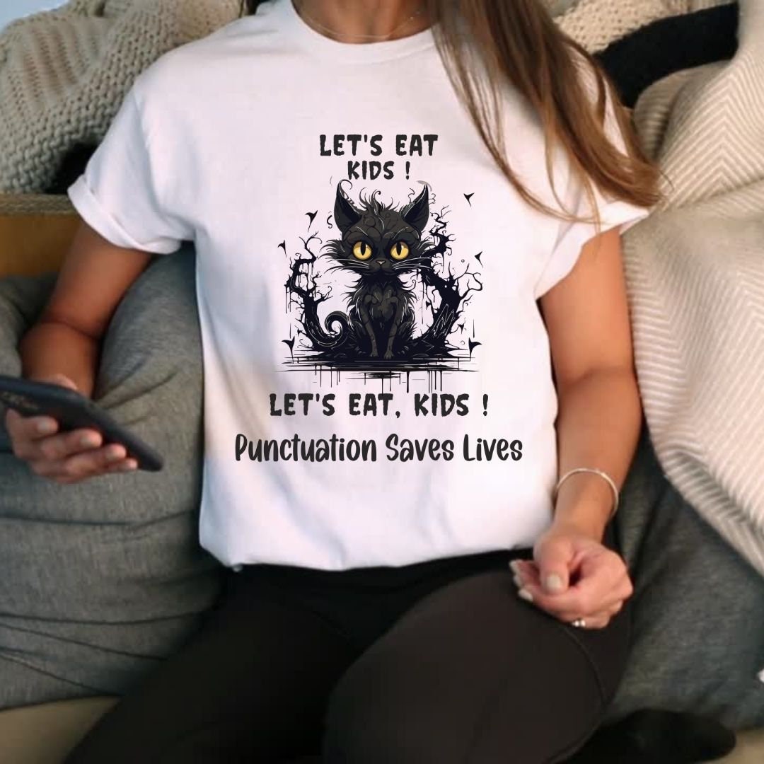 Funny Grammar Shirt Punctuation Shirt Let's Eat Kids Let's Eat, Kids ...