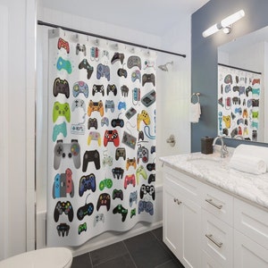 Video Game Shower Curtain Boys Bathroom Curtains Home Decor Bath Kids ...