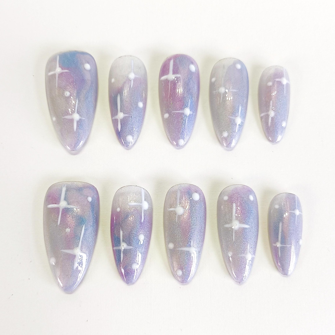 Purple Ombre Star Press on Nails, Ombre Nails, Marble Nails, Star Nails ...