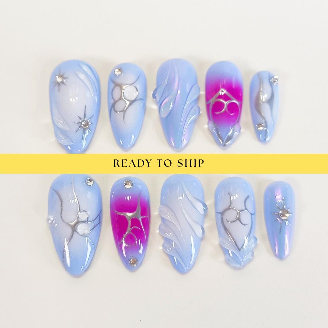 Y2K Purple Ombre Press on Nails, Y2k Nails, Blue Nails, Purple Nails ...