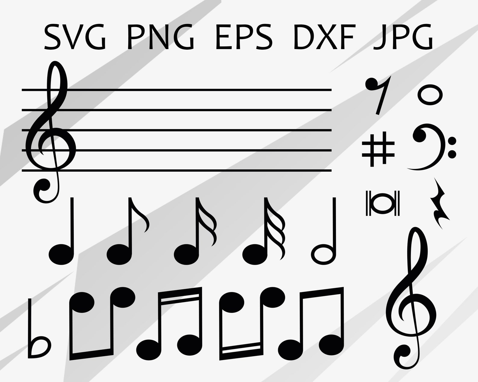 Treble Clef Musical Note Signs Set Digital Image Svg Samples | Etsy
