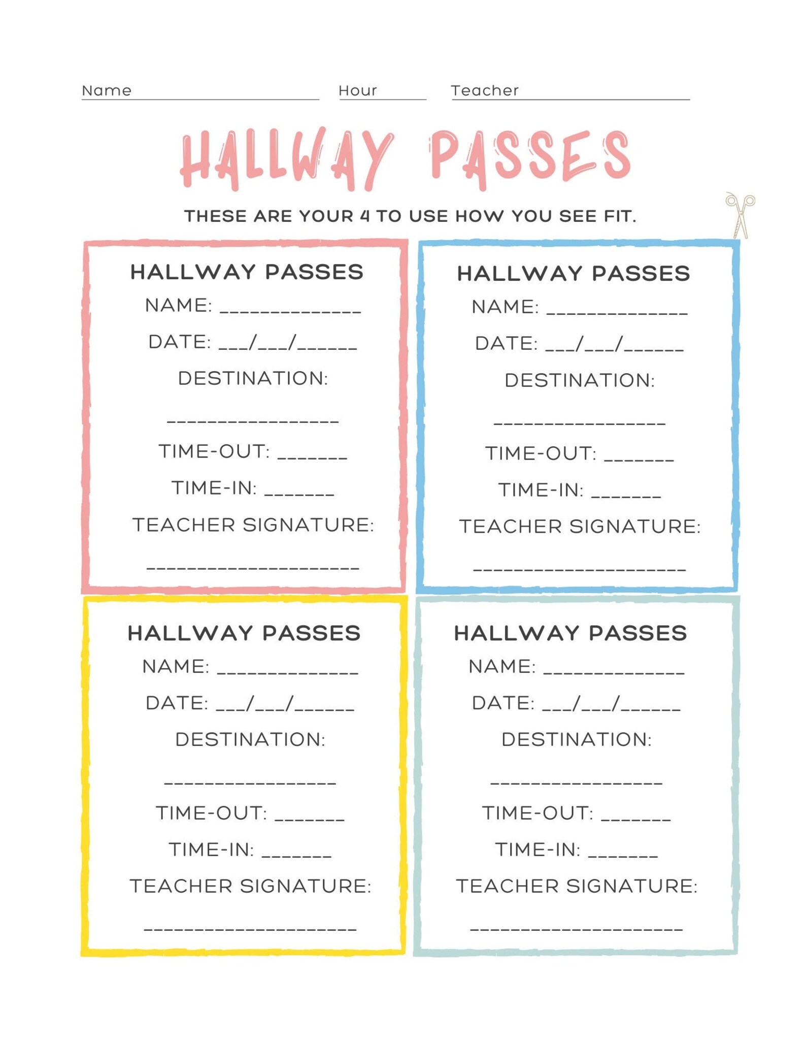 Hallway Passes - Etsy