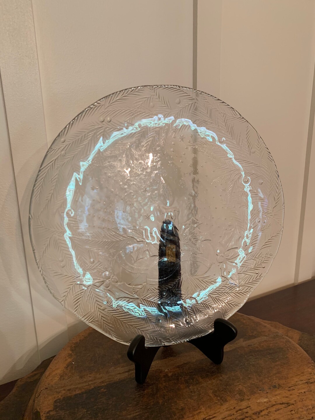 Vintage Holiday 13 Inch Round Glass Serving Plate or Platter With ...