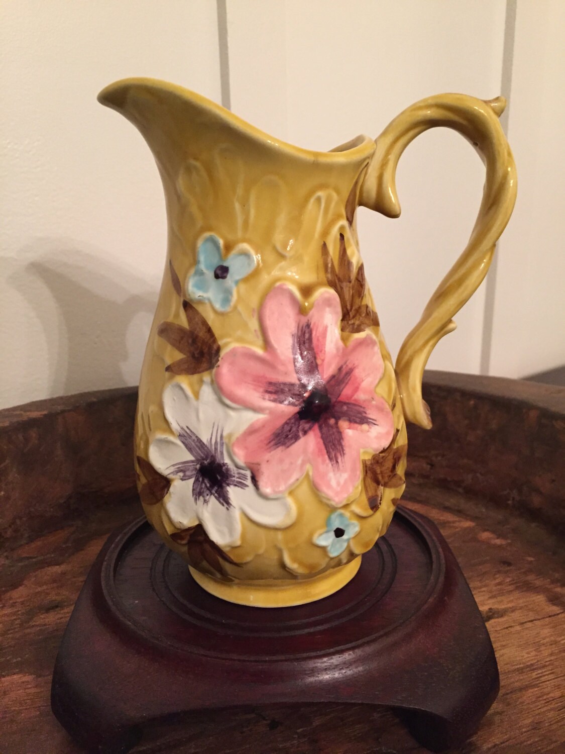 Vintage Napcoware Yellow Water Pitcher with Floral Pattern | Etsy