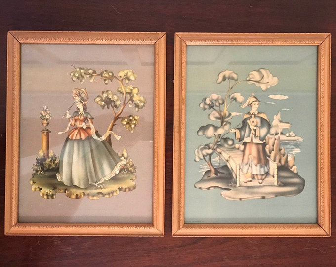 Vintage Framed Lithograph Prints Featuring Southern Belle and Man in ...