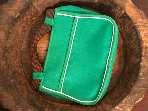 Vintage de Lanthe Green Canvas Handbag with Wooden Ha… - Gem