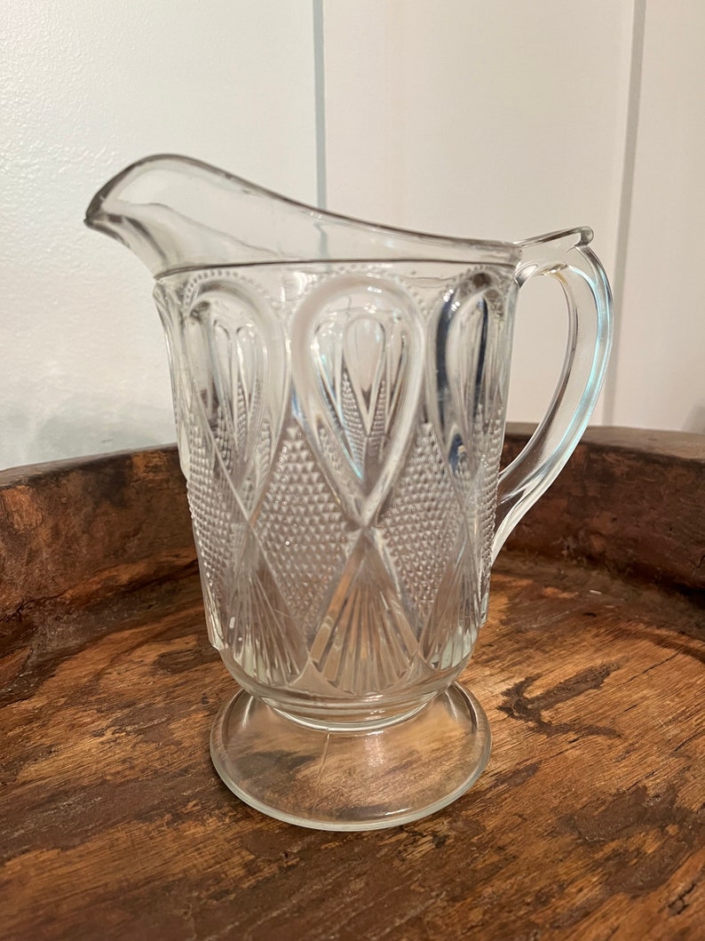 Vintage EAPG Clear Glass Footed Pitcher With Teardrop Diamond - Etsy