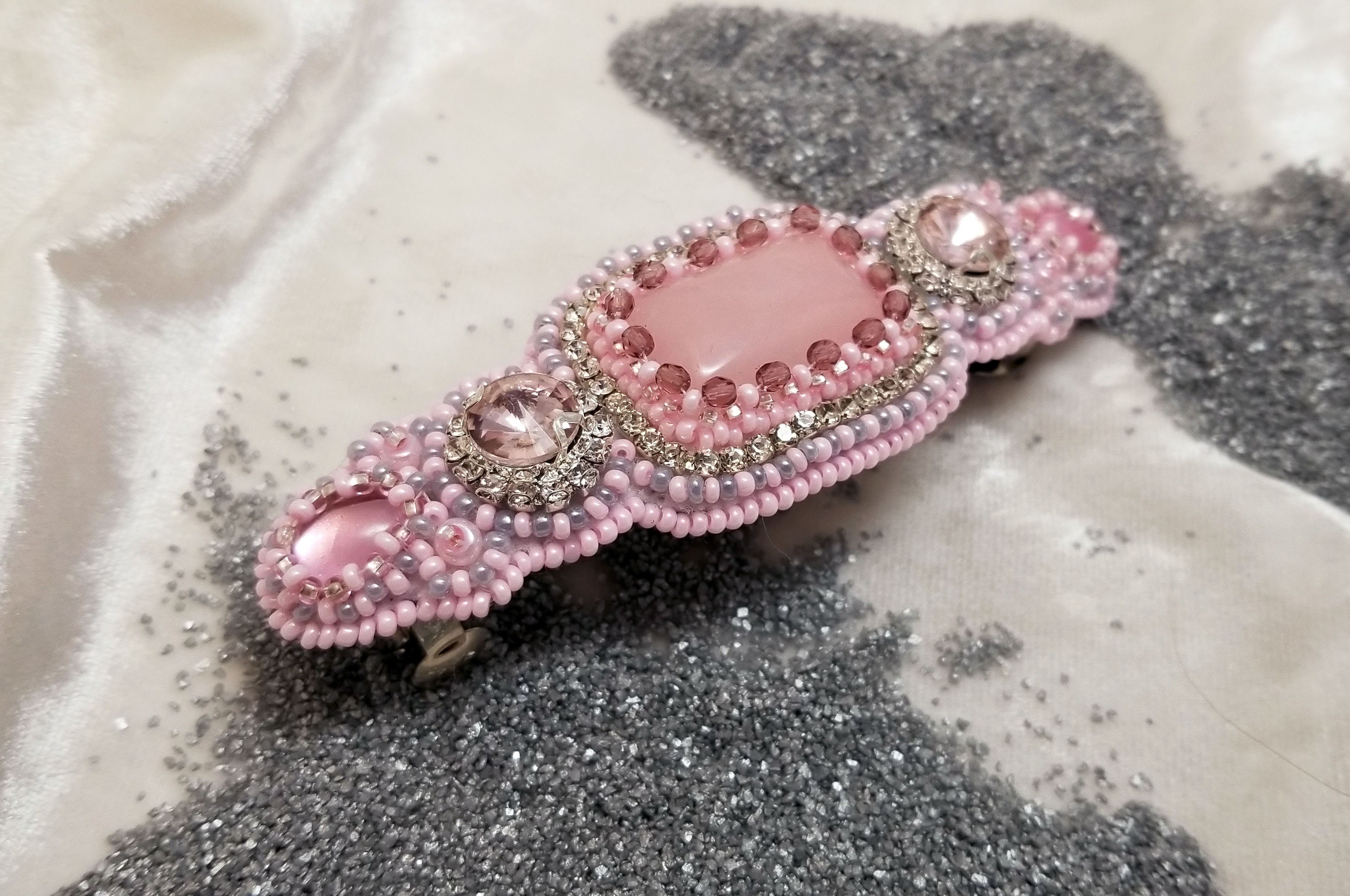 Beaded barrette, Bead embroidered barrette, Hair barrette, Beaded hair ...