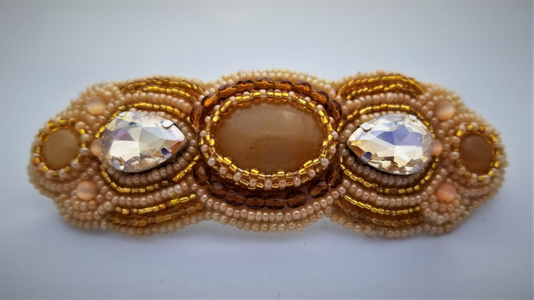 Beaded Barrette, Bead Embroidered Barrette, Hair Barrette, Beaded Hair ...