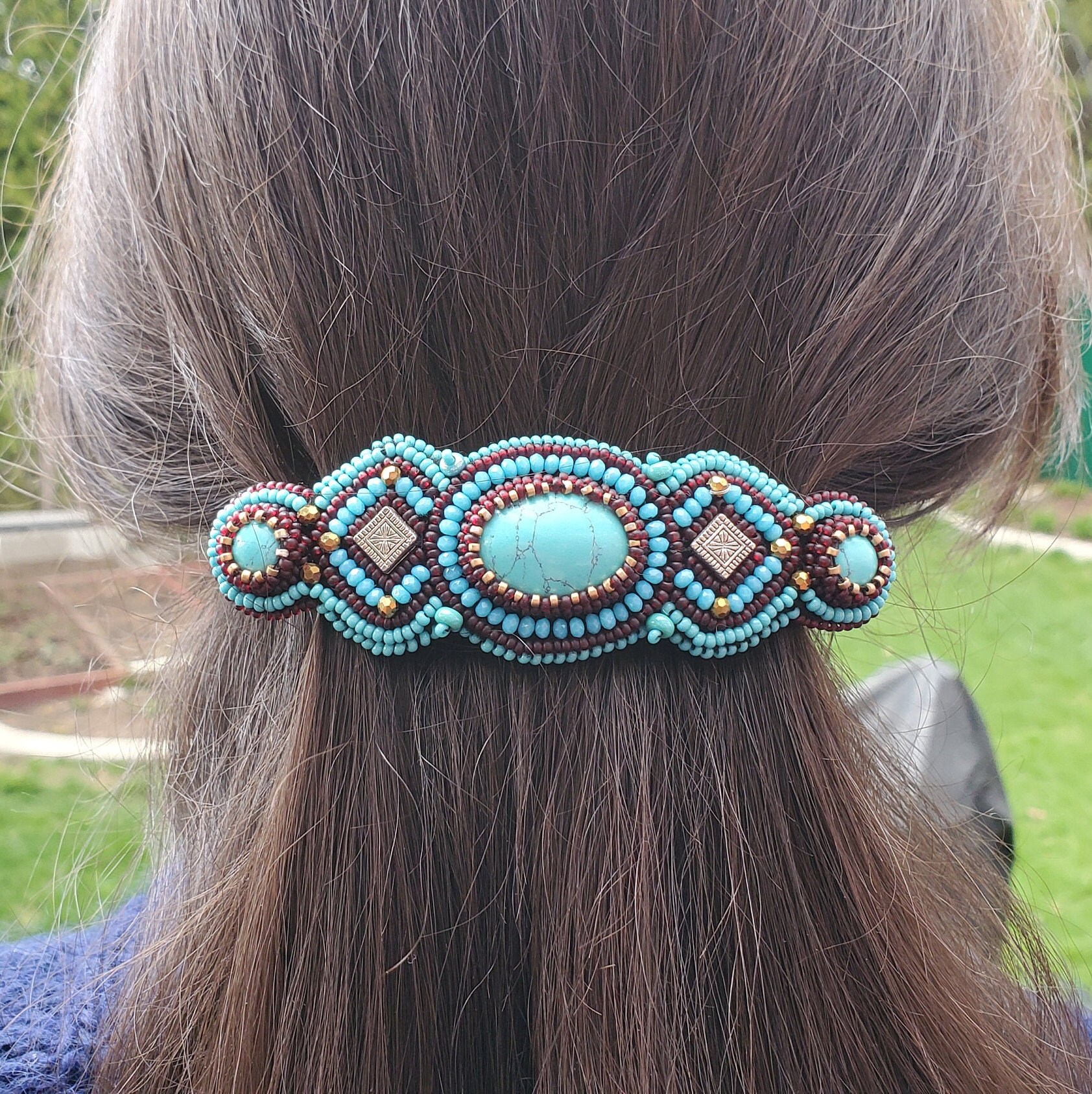 Beaded Barrette, Bead Embroidered Barrette, Hair Barrette, Beaded Hair ...