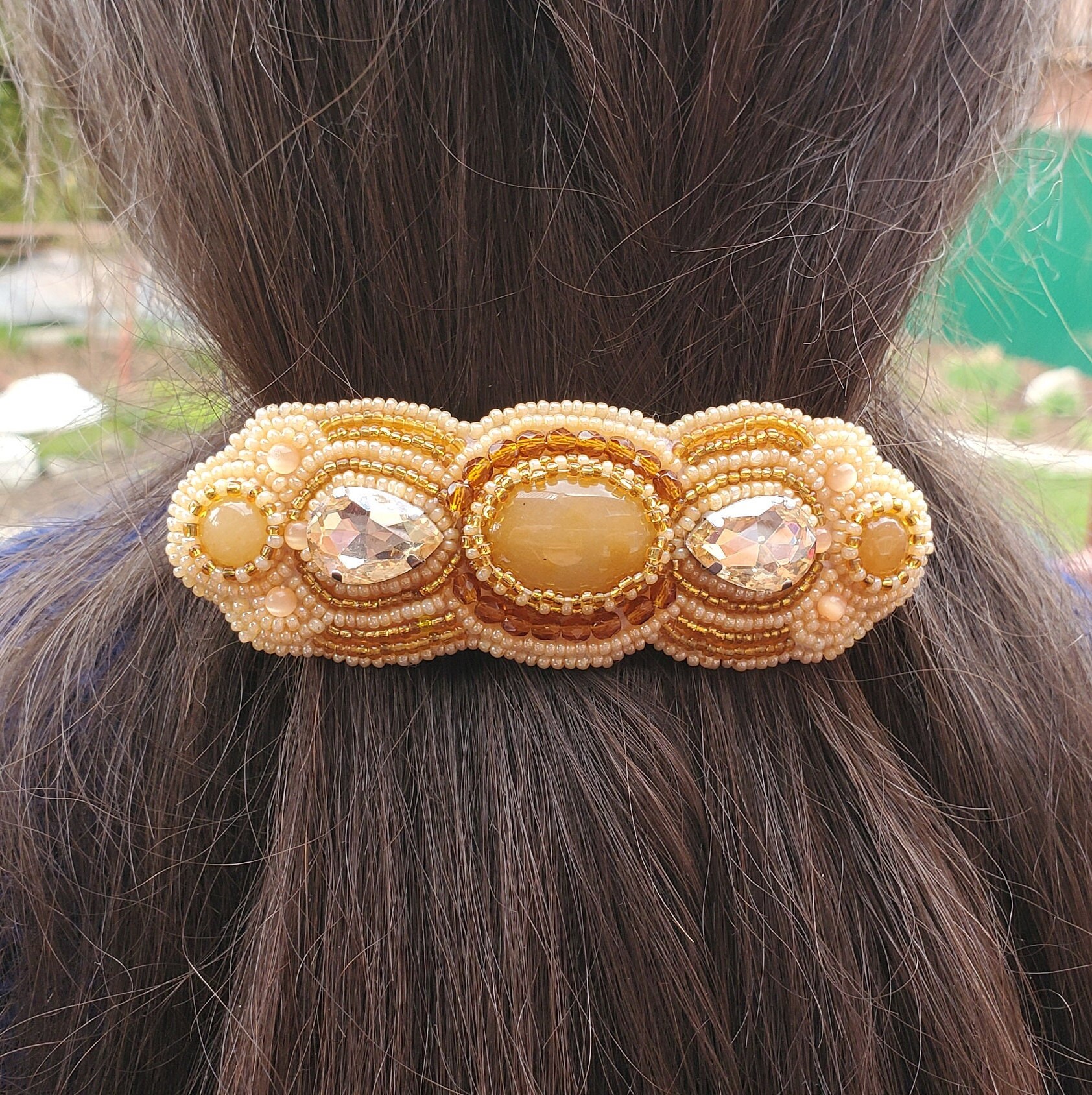 Beaded Barrette, Bead Embroidered Barrette, Hair Barrette, Beaded Hair ...