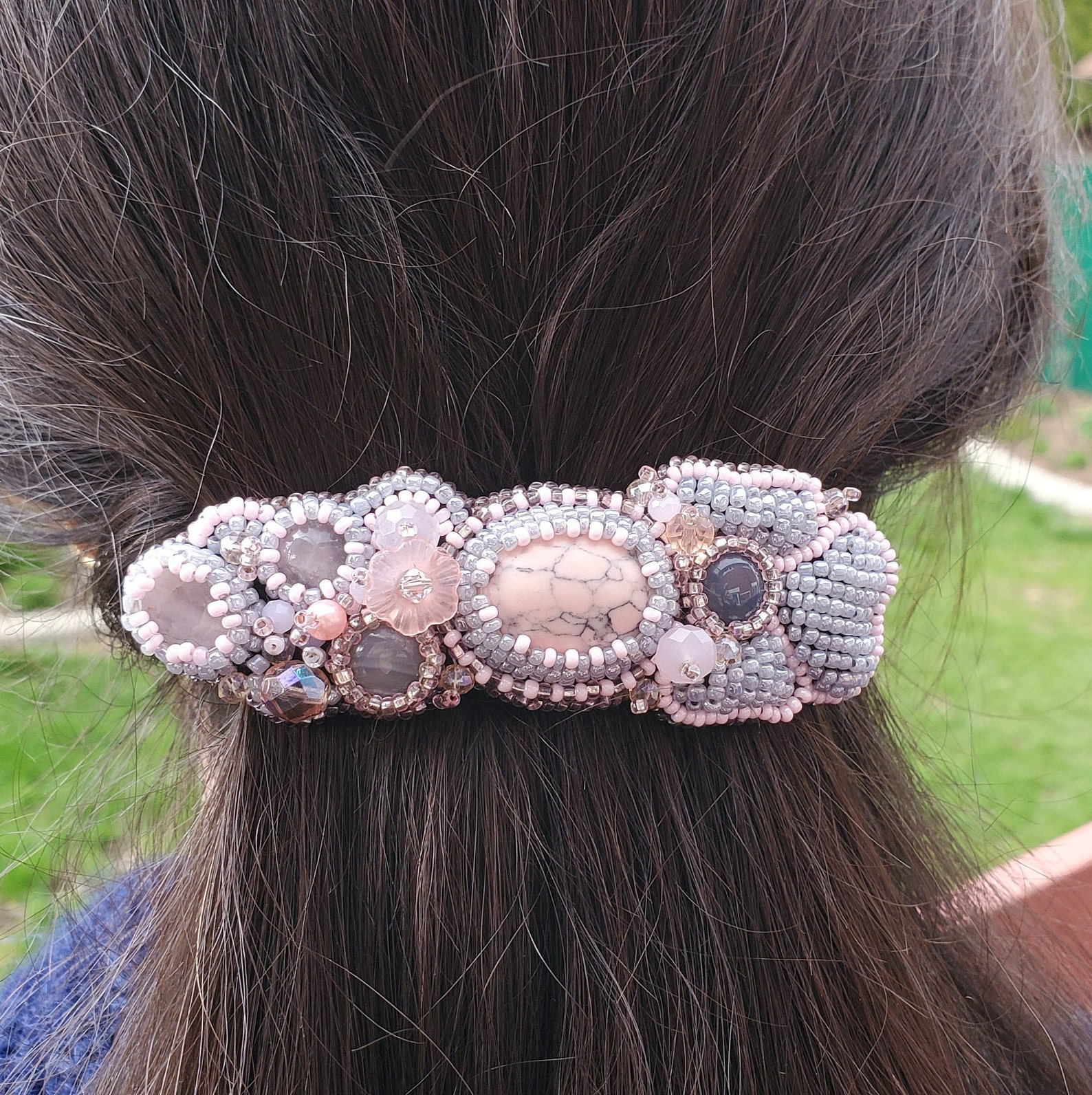 Beaded Barrette, Bead Embroidered Barrette, Hair Barrette, Beaded Hair ...