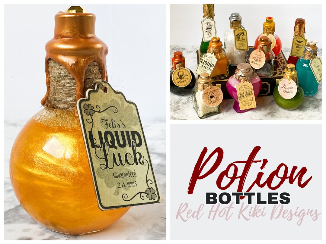 Halloween Magic Potion Bottles Filled, Witch Wizard Apothecary Alchemy ...