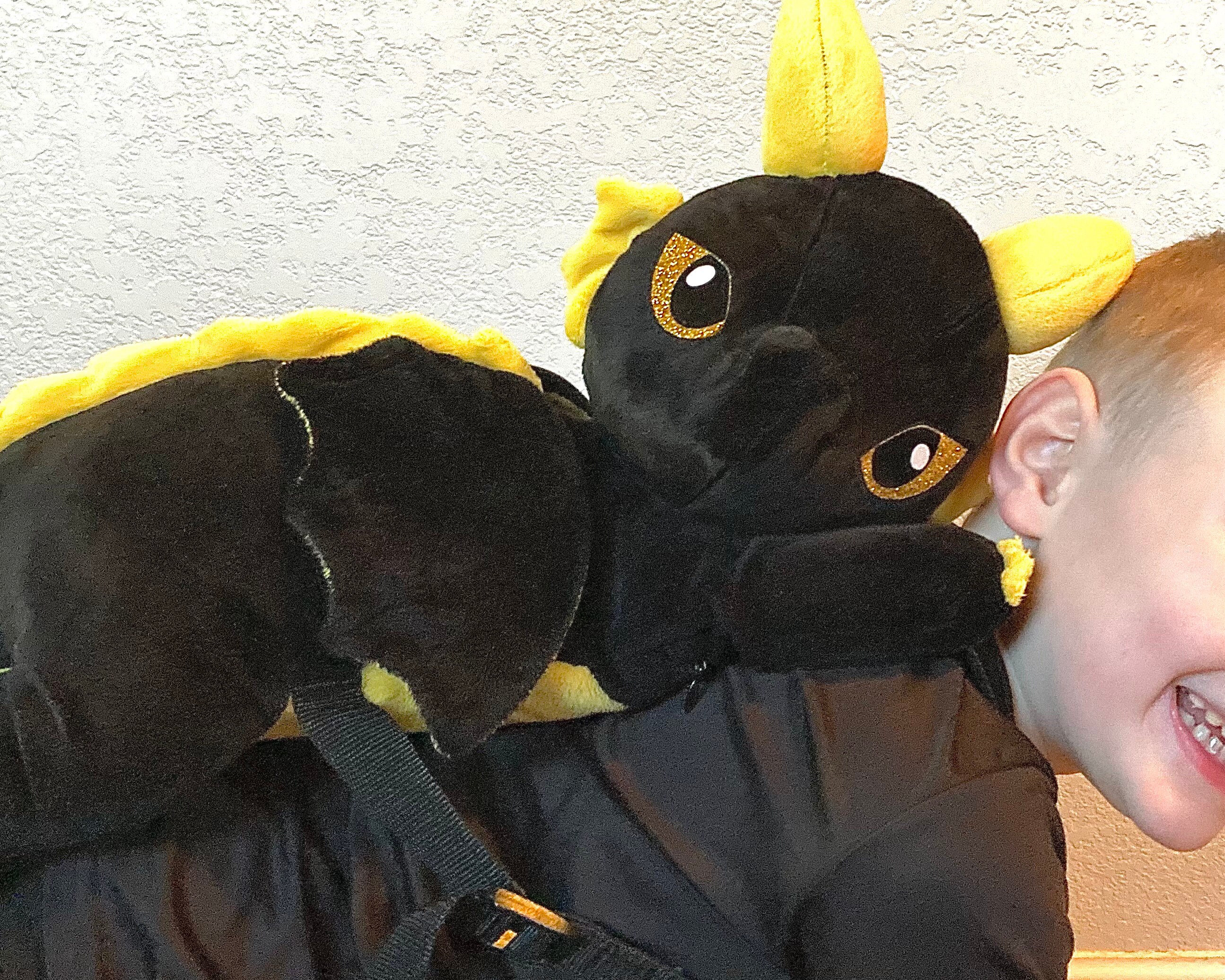 Plush Backpack Dragon Black and Gold, Child Size With Zipper - Etsy Canada