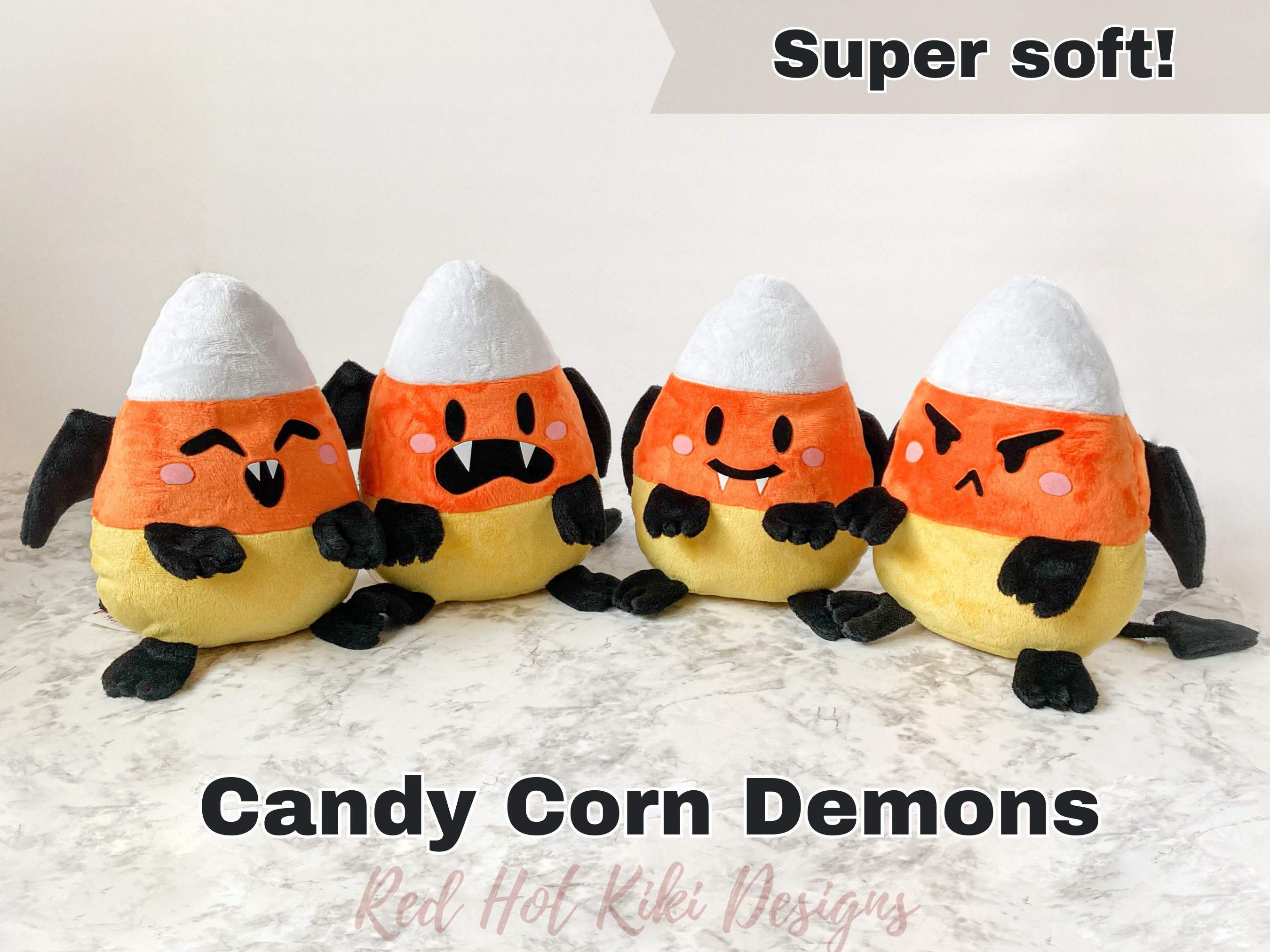 Candy Corn Demon Plush Set of 4, Kawaii Chibi Plush, Stuffed Minky ...