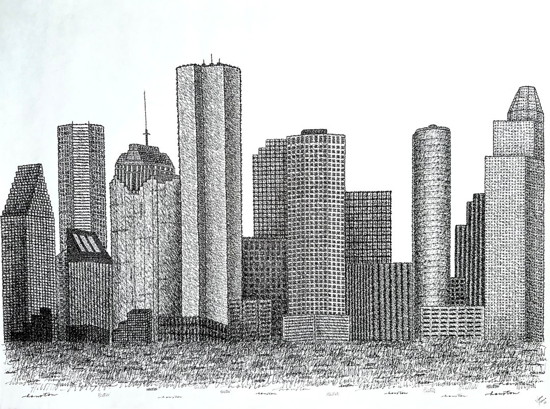 Houston Hand Drawn Skyline Print - Etsy