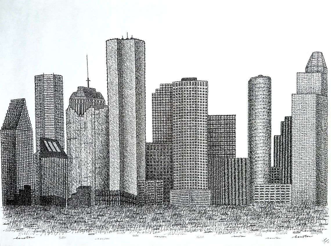 Houston Hand Drawn Skyline Print - Etsy
