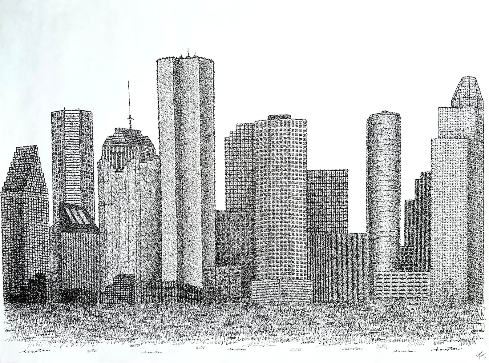Houston Hand Drawn Skyline Print - Etsy