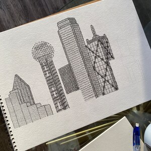 Dallas Hand Drawn Skyline Print - Etsy