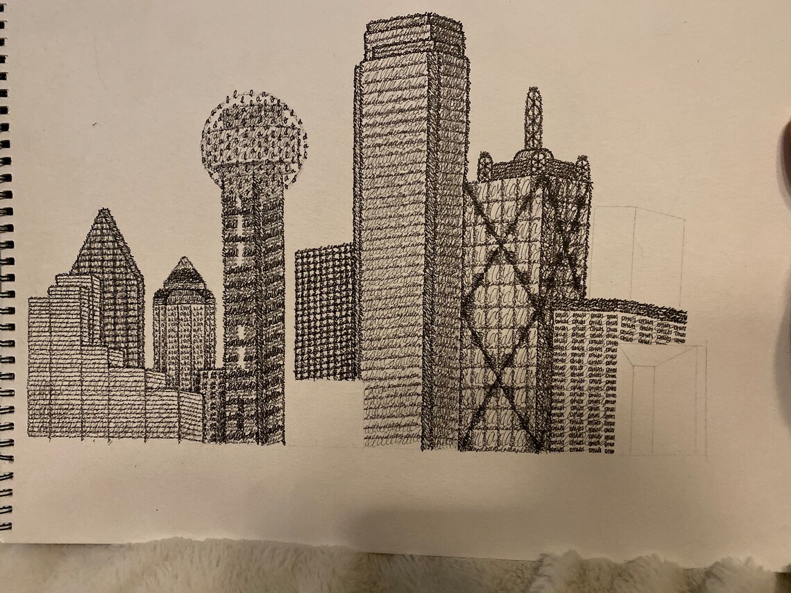 Dallas Hand Drawn Skyline Print - Etsy