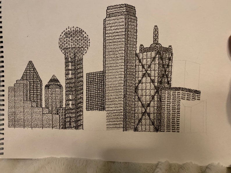 Dallas Hand Drawn Skyline Print - Etsy