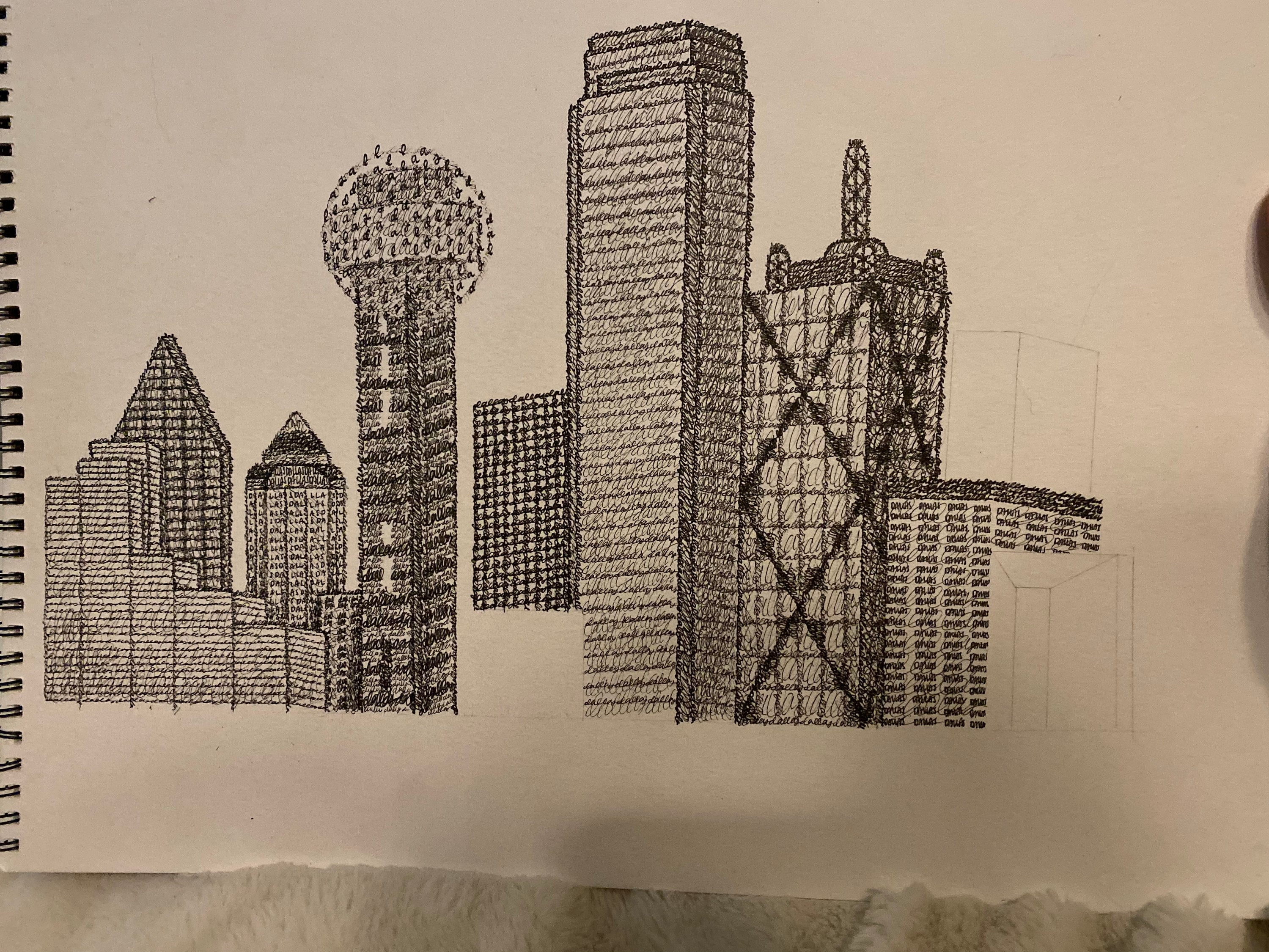 Dallas Hand Drawn Skyline Print - Etsy