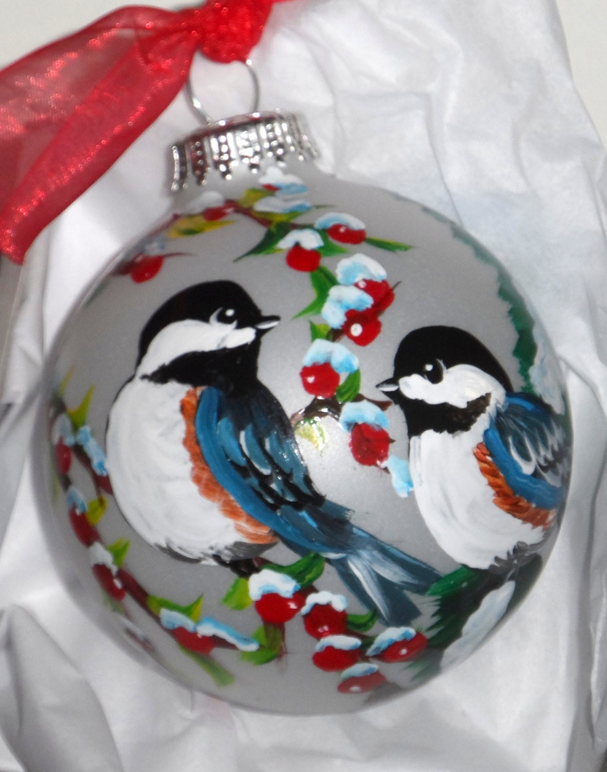 Chickadee Ornament, Chickadee Art, Hand Painted Ornament, Chickadee ...