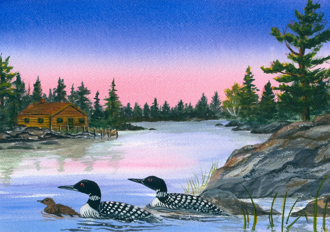 Loon Print, Loon Painting, Loons, Loon Watercolor, Camp Prints, Cottage ...