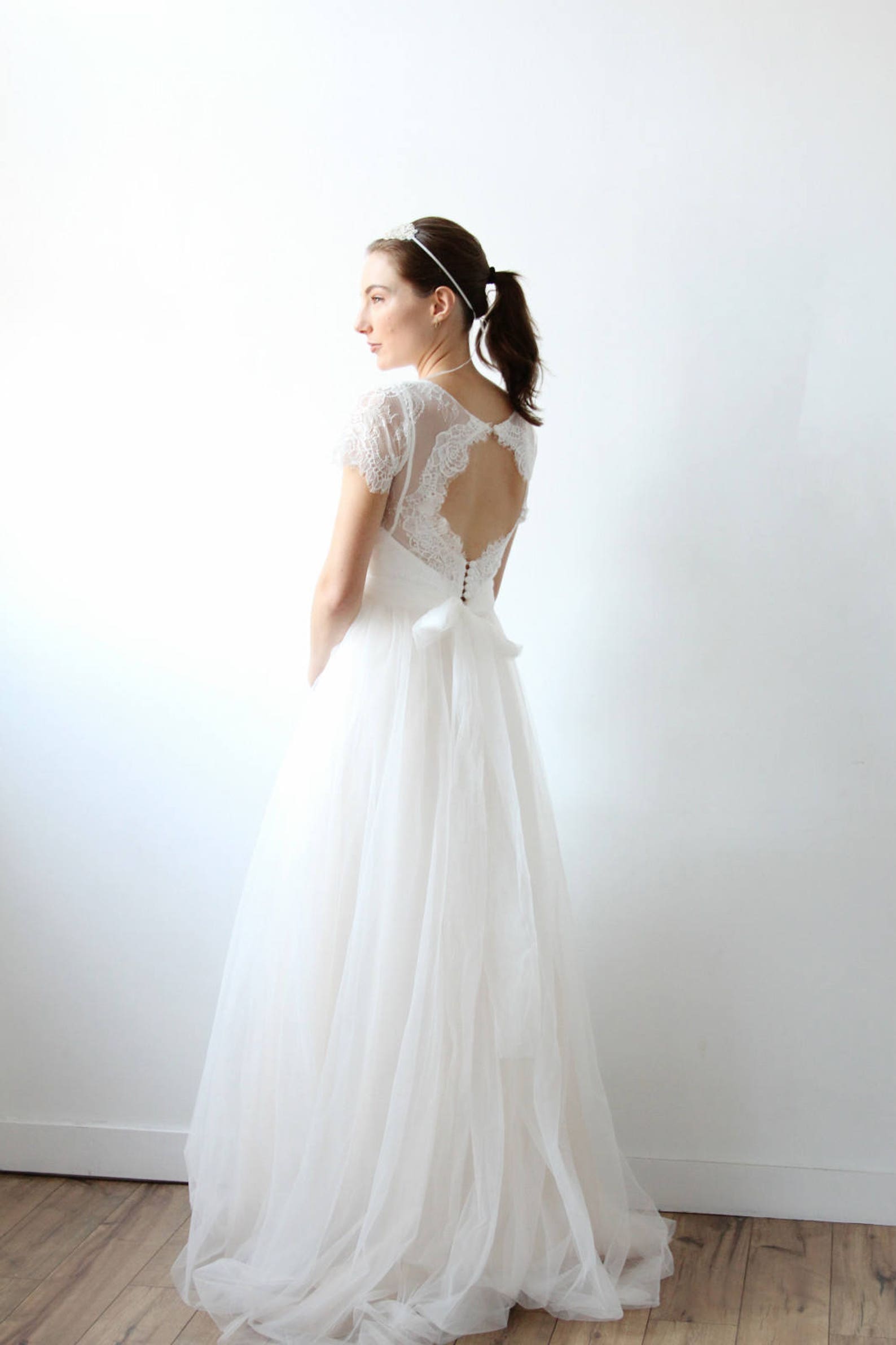 Cream Ivory Keyhole Open Back Lace Wedding Dress - Etsy