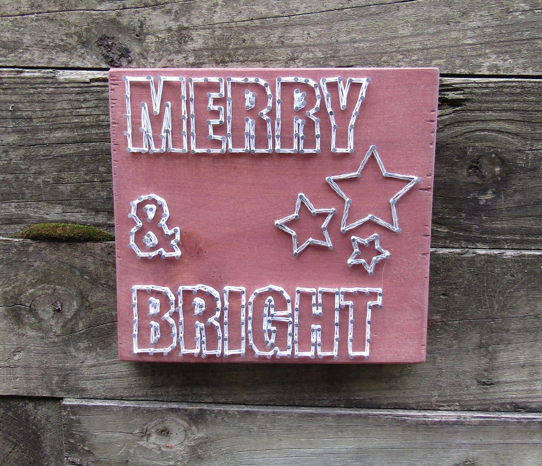 Merry & Bright String Art Wood Sign - Etsy