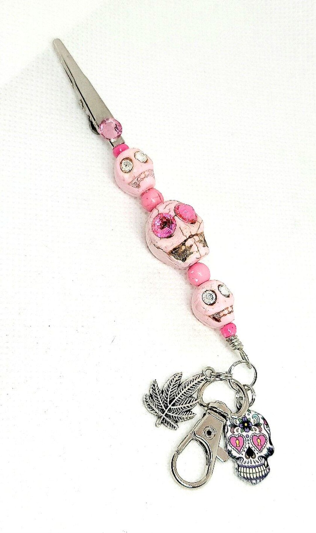 Handmade Pink Skull Keychain Clip: ATM Card / Nail Saver - Etsy